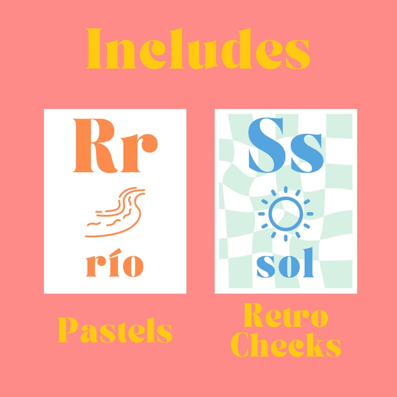 Spanish Alphabet Printable Poster Set ~ Retro Checks, Checkerboard ...