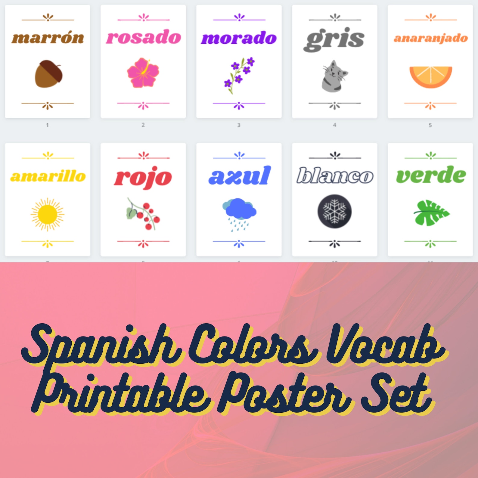 Spanish Poster Set: Colors Vocabulary ~ Classroom Decorations ~ Wall ...