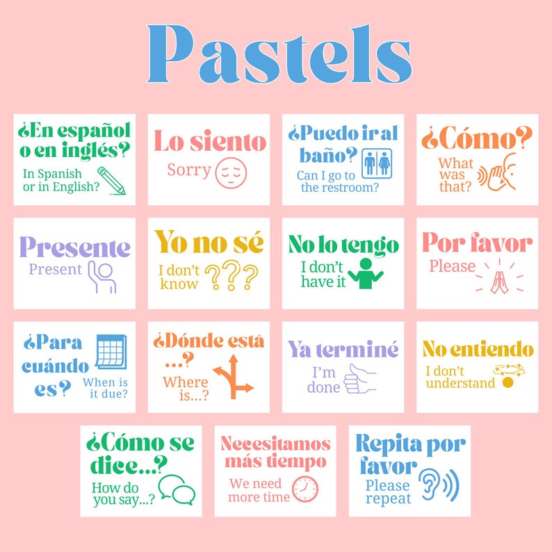 Spanish Classroom Phrases Posters ~ Bulletin Board Printables ~ Pastels ...