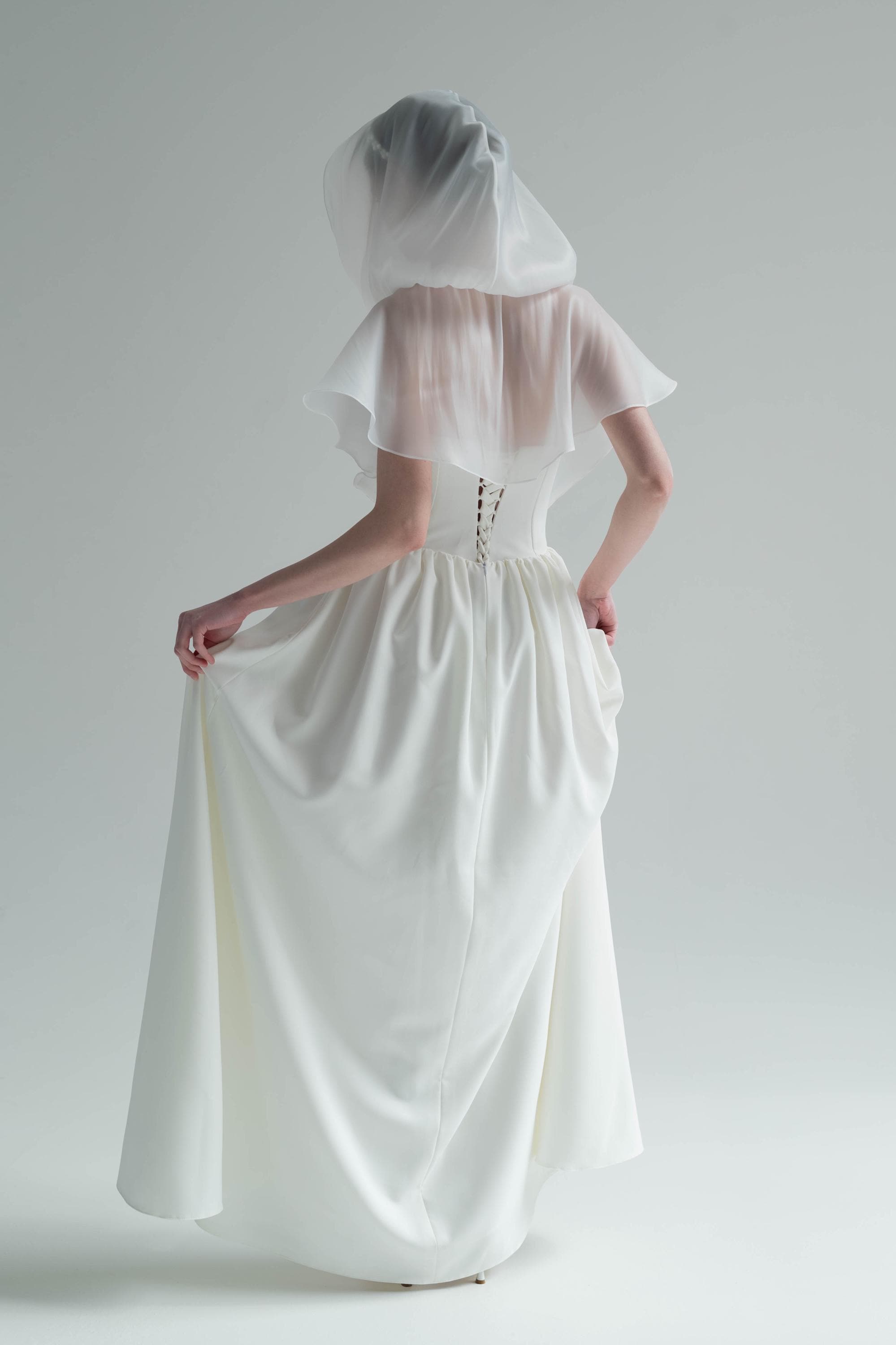 Shiny off White Sheer Fabric Wedding Hooded Capelet Bridal Chapel Viel ...