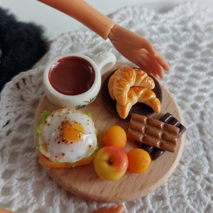 Miniature Food. Breakfast for Doll. Egg, Croissants and Coffee Made of ...