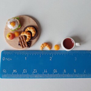 Miniature Food. Breakfast for Doll. Egg, Croissants and Coffee Made of ...
