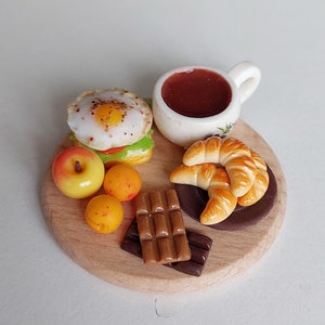 Miniature Food. Breakfast for Doll. Egg, Croissants and Coffee Made of ...