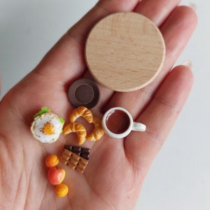 Miniature Food. Breakfast for Doll. Egg, Croissants and Coffee Made of ...