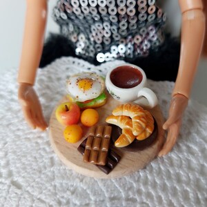 Miniature Food. Breakfast for Doll. Egg, Croissants and Coffee Made of ...