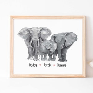 Elephant Family Wall Art, Custom Family Print, New Family Portrait ...