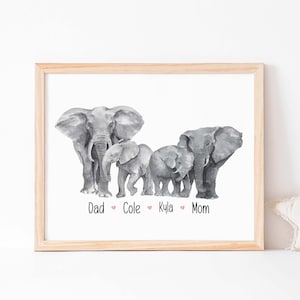 Elephant Family Wall Art, Custom Family Print, New Family Portrait ...