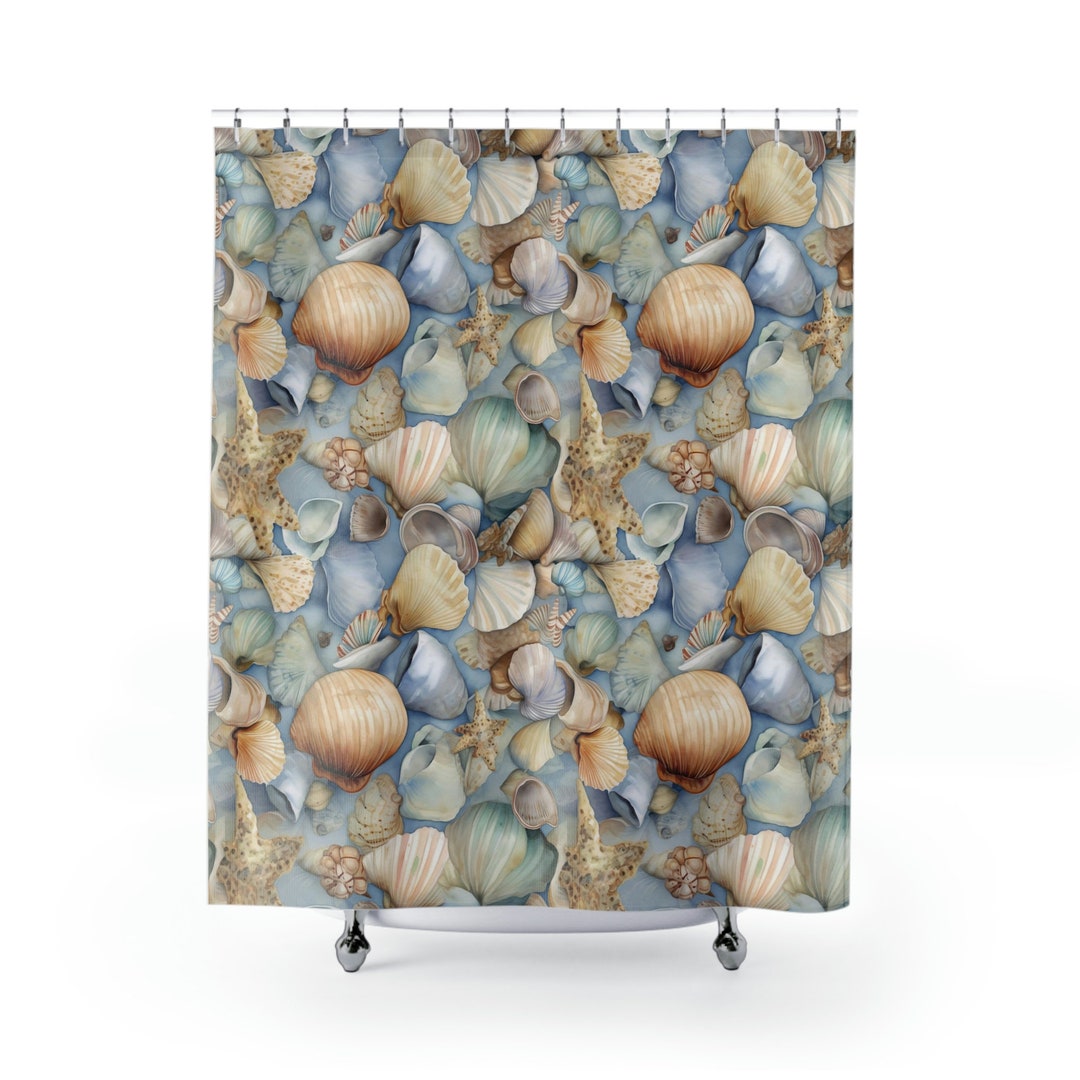 Seashell Beach Shower Curtain, Ocean Shower Curtain, Sea Bathroom Decor ...
