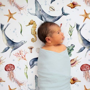 Ocean Crib Sheet, Under the Sea Nursery, Whale Crib Bedding, Sea Crib ...