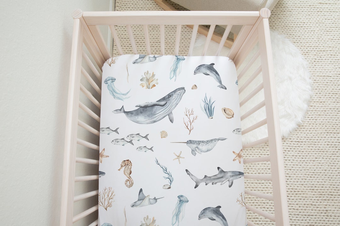 Ocean Crib Sheet, Under the Sea Nursery Bedding, Whale Crib Bedding ...