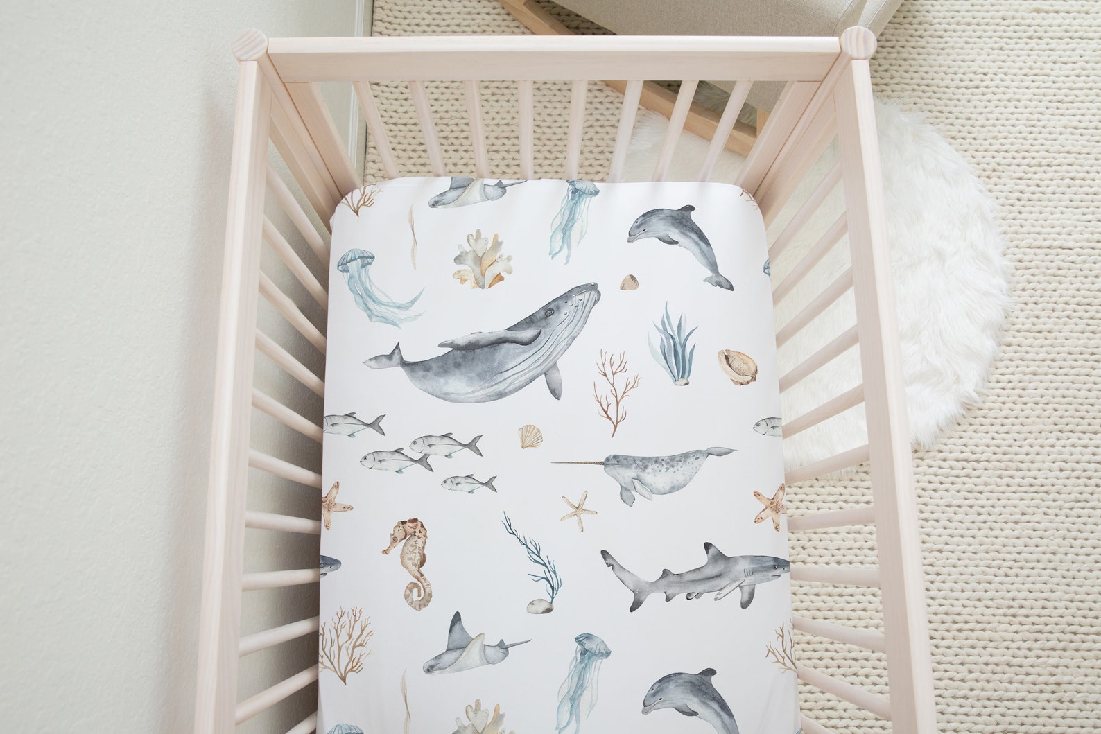 Ocean Crib Sheet Under the Sea Nursery Bedding Whale Crib - Etsy