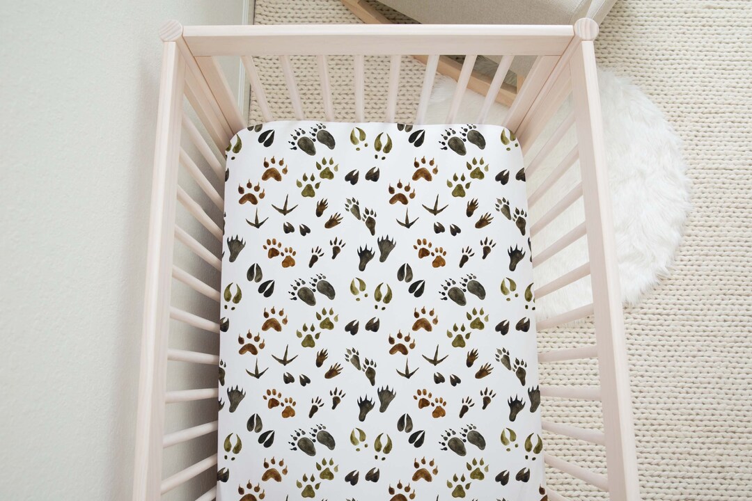 Animal Tracks Crib Sheet, Woodland Nursery Decor, Rustic Boy Nursery ...
