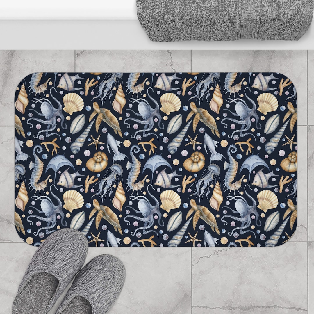 Under the Sea Bath Mat, Ocean Bathroom, Sea Bath Mat Anti Slip Backing ...