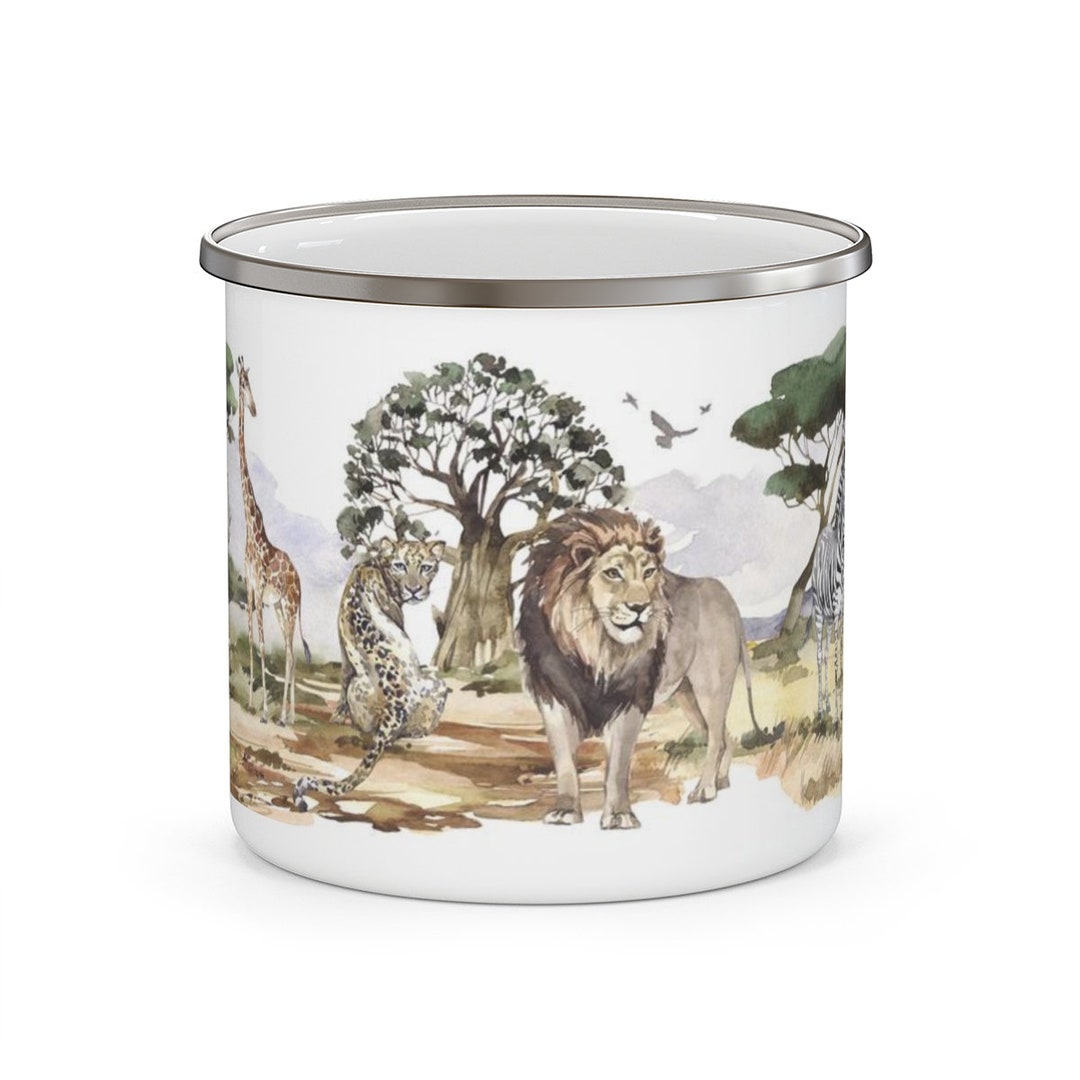 Safari Animals Enamel Camping Mug, Savannah Animals Mug, Jungle Coffee ...