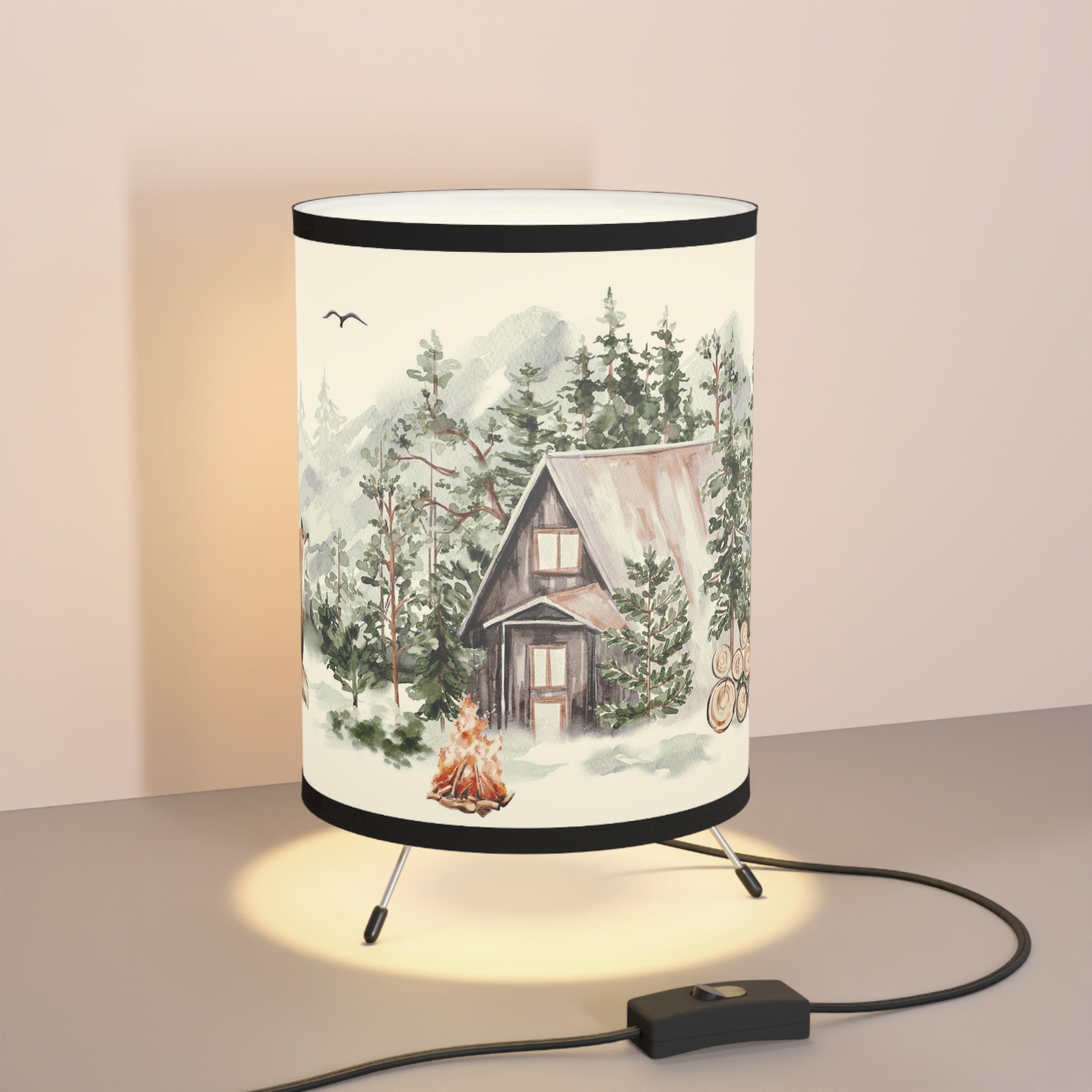 Wildlife Lamp Pine Tree and Mountains Table Lamp Forest - Etsy