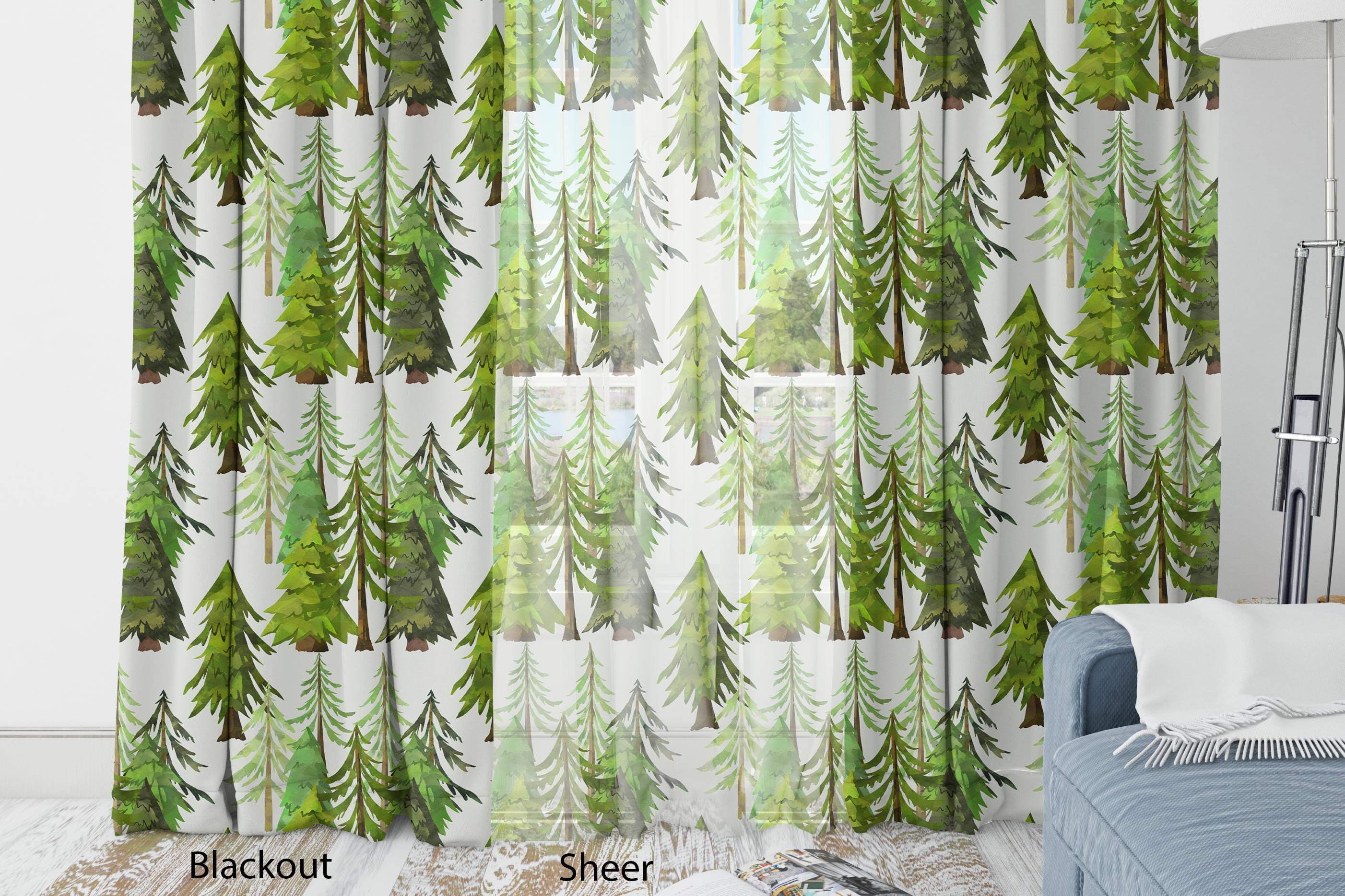 Pine tree curtains Forest Curtain Forest Nursery Woodland | Etsy