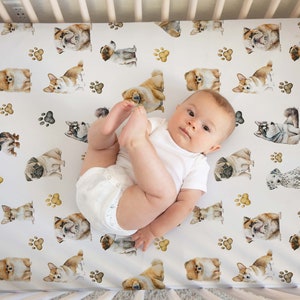 Puppy Dog Crib Sheet, Dogs Crib Sheet, Baby Boy Nursery Bedding, Dog ...