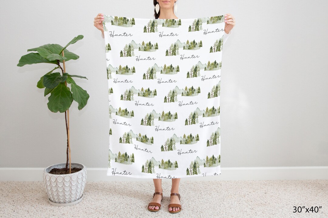 Custom Forest Baby Blanket, Pine Trees Mountains Minky Blanket, Forest ...