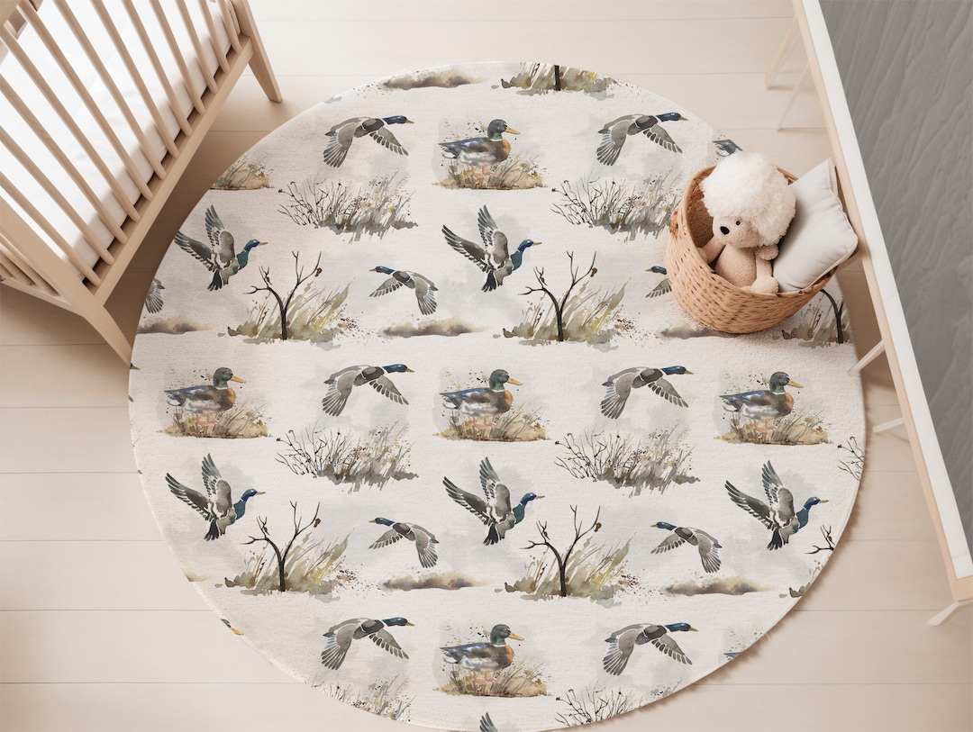 Hunting Nursery Rug, Ducks Hunting Round Rug, Hunting Nursery Decor ...