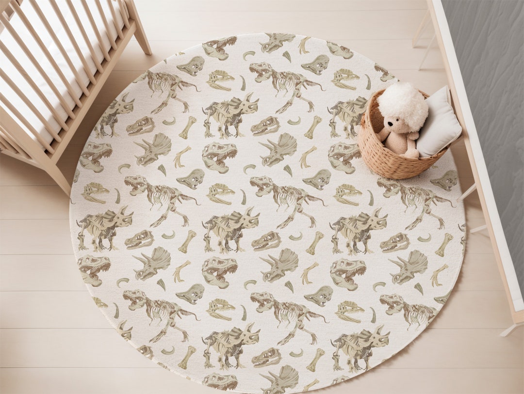 Dinosaur Rug, Dinosaur Nursery Decor, T-rex Round Rug, Skeleton ...