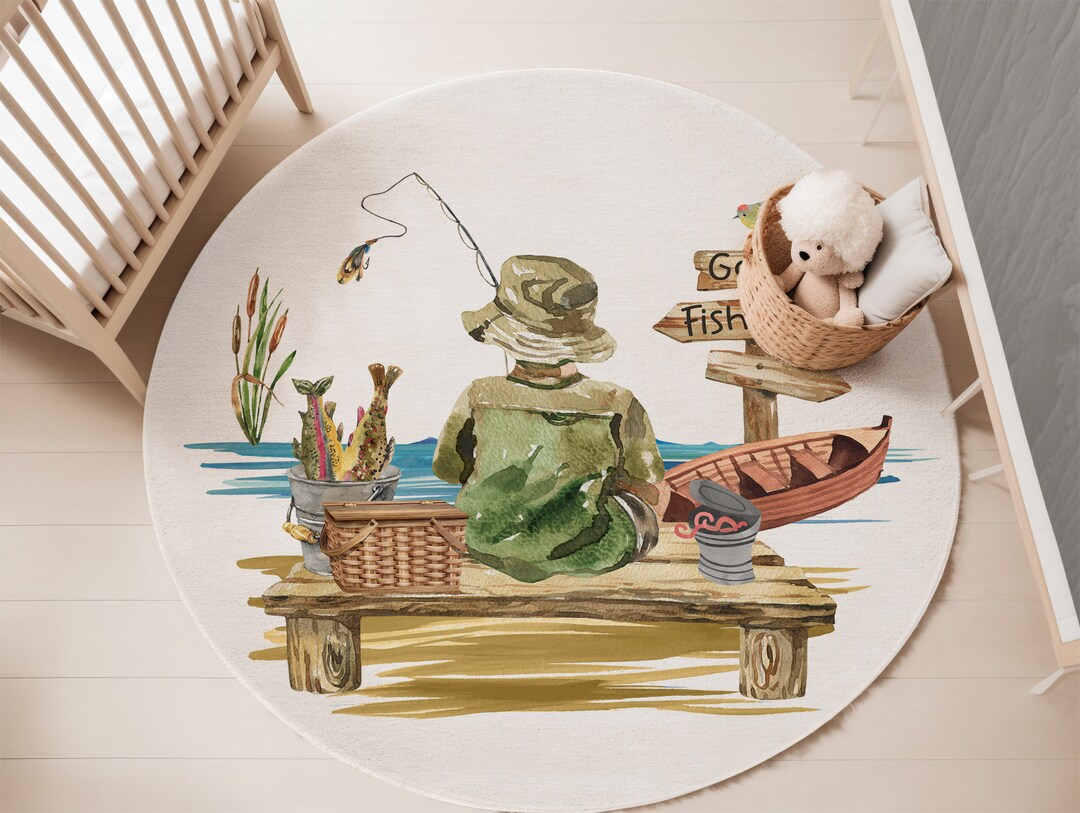 Fishing Rug, Fishing Nursery Rug, Fishing Nursery Decor, Kids Play Room ...