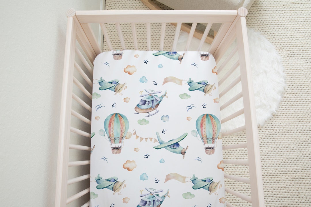 Airplane Crib Sheet, Helicopter Crib Bedding, Boys Crib Sheet, Aviation ...