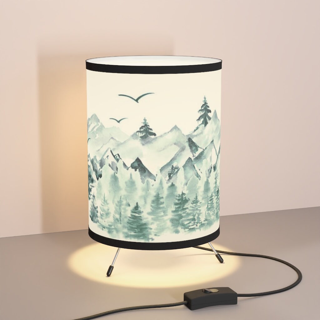 Pine Tree and Mountains Table Lamp Forest Nursery Decor - Etsy