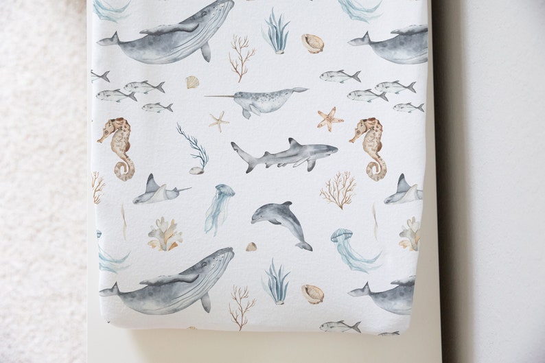 Ocean Changing Pad Cover, Under the Sea Nursery Decor, Sea Animals ...