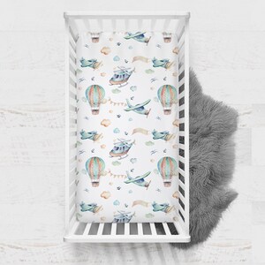 Airplane Crib Sheet, Helicopter Crib Bedding, Boys Crib Sheet, Aviation ...