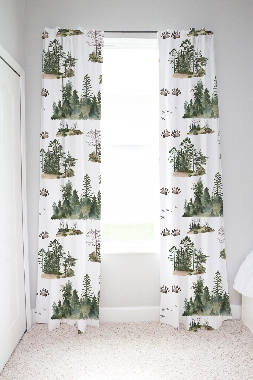 Pine Tree Curtain Single Panel, Woodland Nursery Decor, Forest Curtain ...