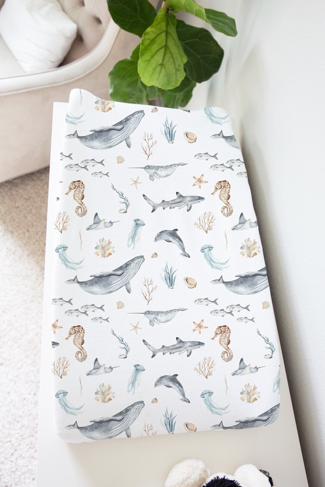 Ocean Changing Pad Cover, Under the Sea Nursery Decor, Sea Animals ...