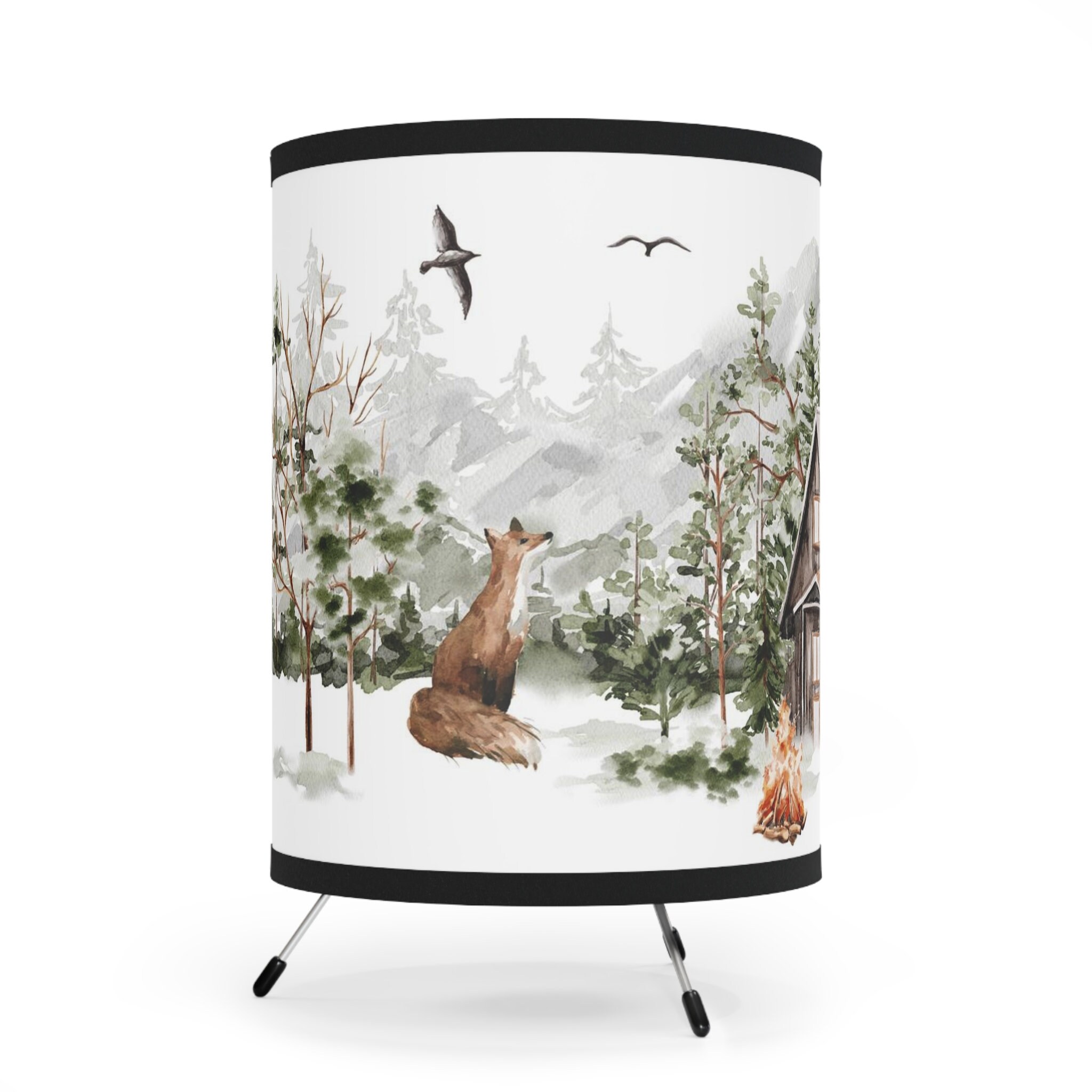 Wildlife Lamp Pine Tree and Mountains Table Lamp Forest - Etsy