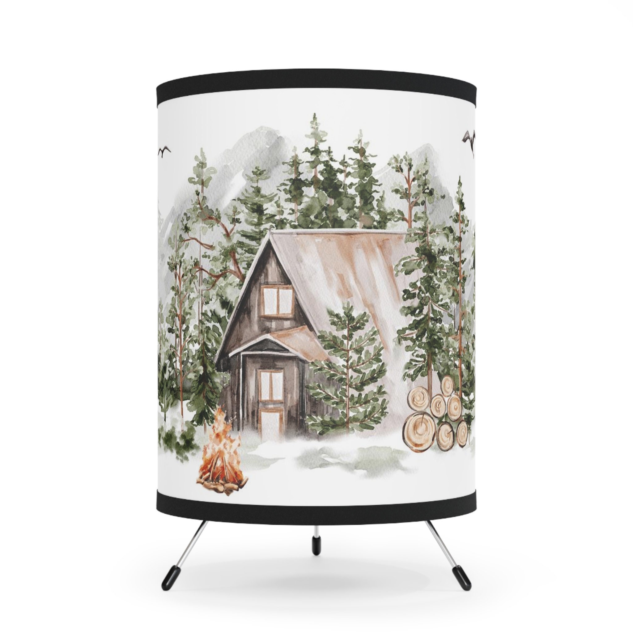 Wildlife Lamp Pine Tree and Mountains Table Lamp Forest - Etsy