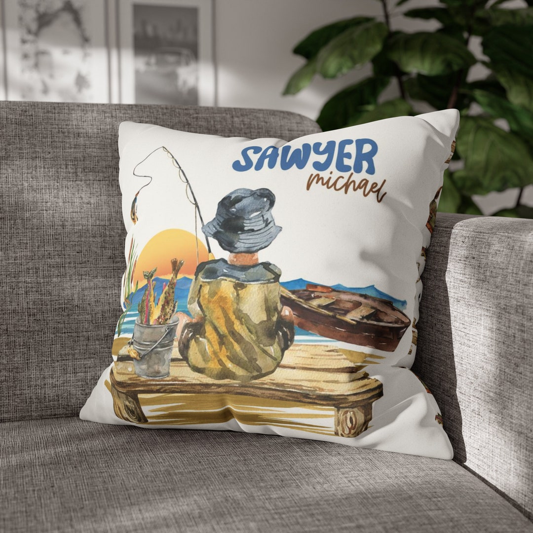 Personalized Fishing Pillow Cover, Fishing Nursery Decor, Gone Fishing ...