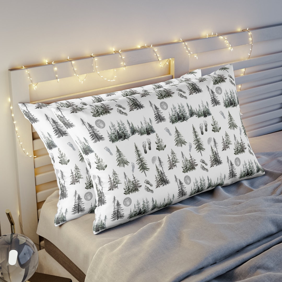 Bigfoot Footprints Pillowcase, Pinetree and Moon Pillow, Bigfoot ...