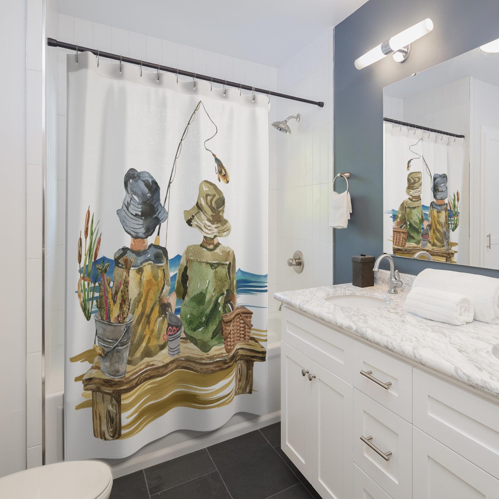Fishing Shower Curtain, Fishing Bathroom Decor, Boys Room Shower ...