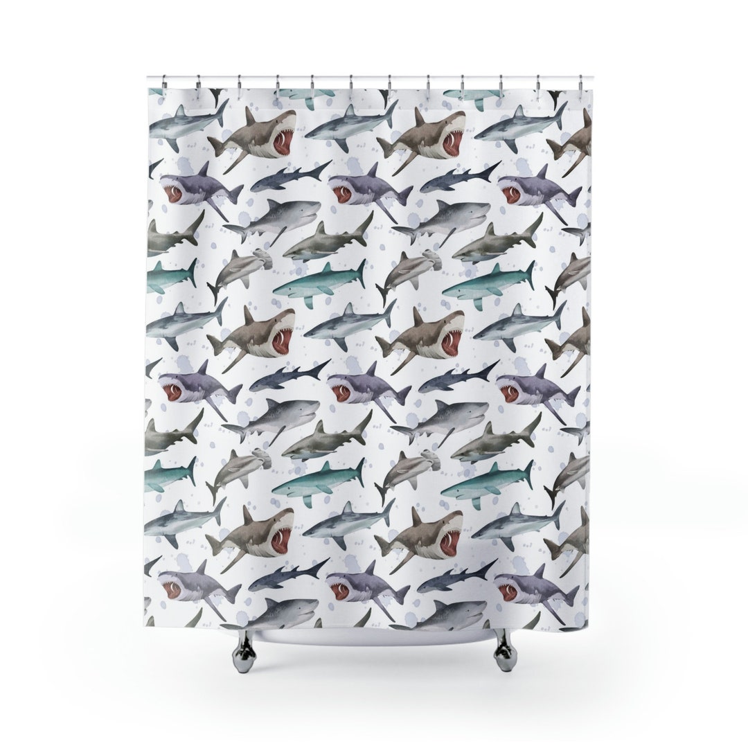 Shark Shower Curtain, Sea Shower Curtain, Ocean Bathroom Decor, Kids ...