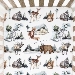 Woodland Crib Sheet, Forest Crib Bedding, Pine Tree Crib Sheet, Deer ...