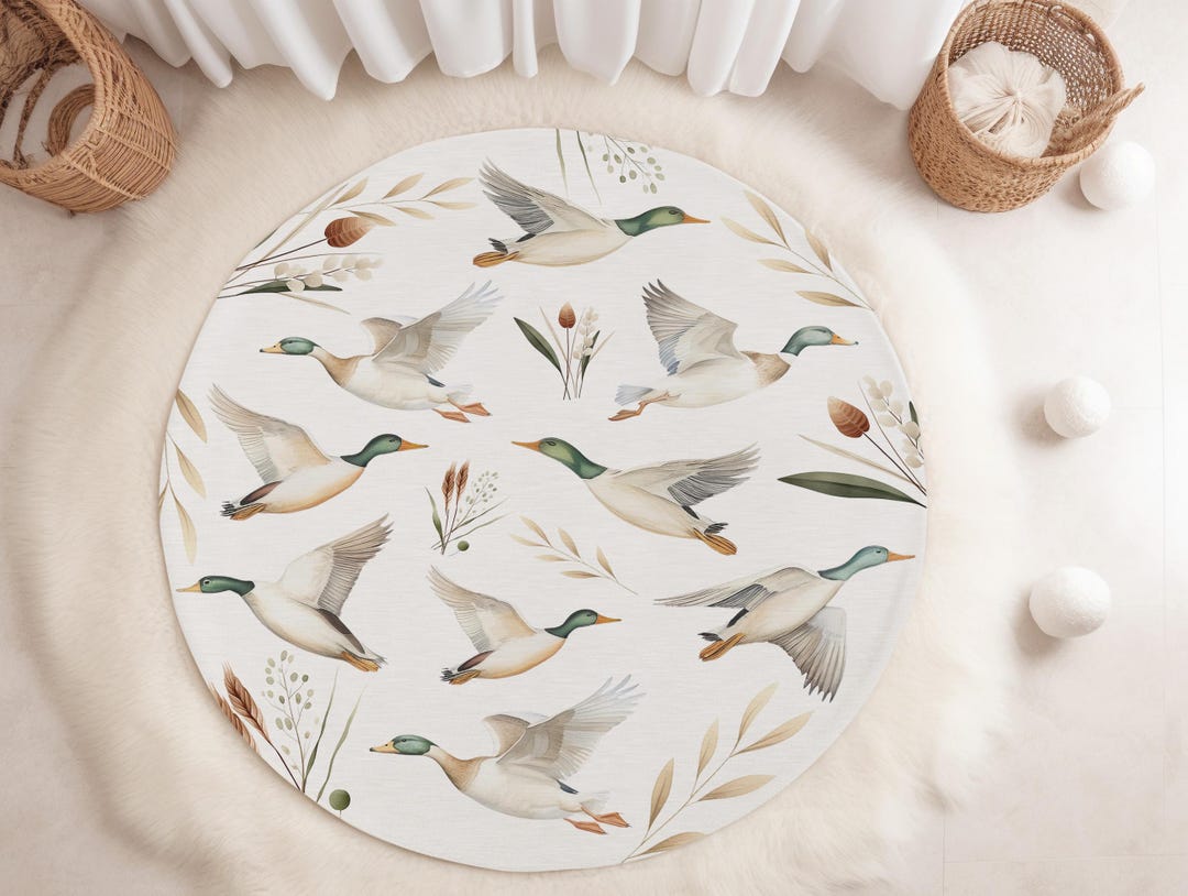 Duck Round Rug, Cute Mallard Duck Rug for Kids Room Decor, Duck Nursery ...