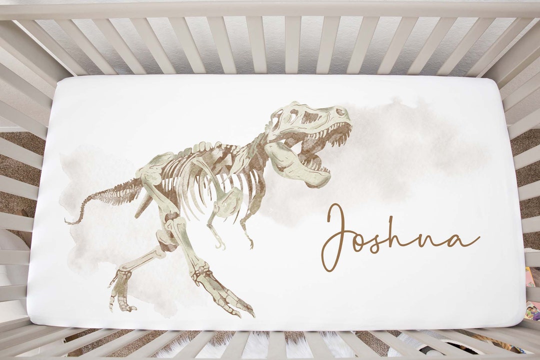 Personalized T-rex Crib Sheet, Dinosaur Crib Bedding, Skeleton Dinosaur ...