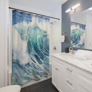Ocean Waves Shower Curtain, Coastal Bathroom Decor, Sea Shower Curtain ...