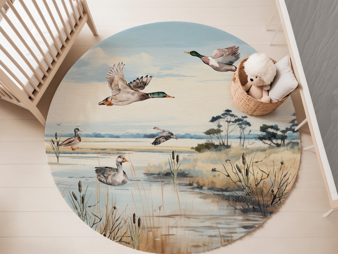 Mallard Duck Nursery Decor, Mallard Duck Rug, Duck Round Rug, Area Rug ...