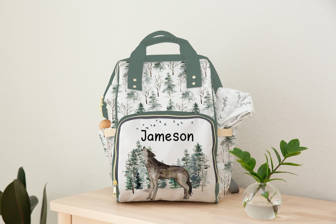 Personalized Wolf Diaper Bag, Forest Backpack, Woodland Animals Diaper ...