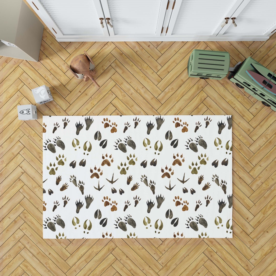 Animal Tracks Rug, Woodland Nursery Rug, Forest Animals Footprints ...