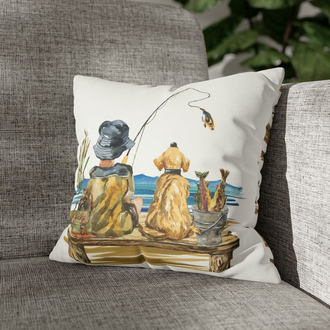Fishing Pillow Cover, Fishing Faux Suede Square Pillow Case, Fishing ...