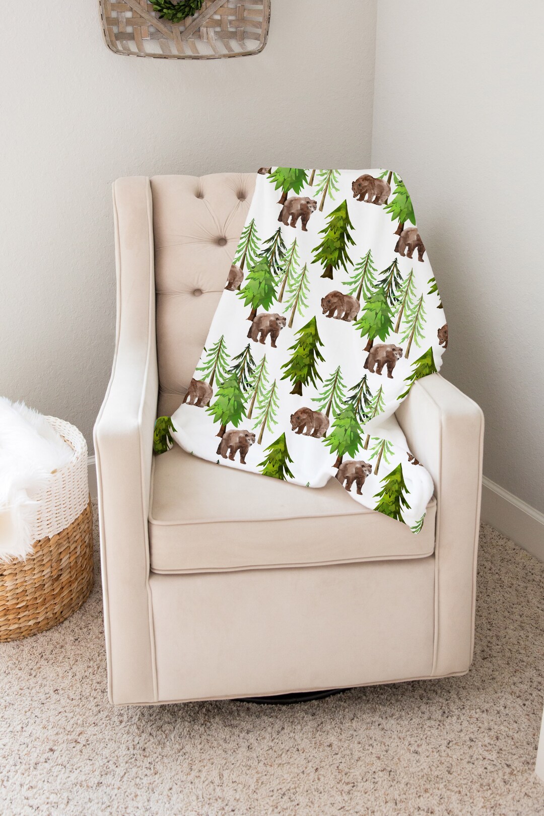 Pine Trees and Bear Minky Blanket, Nature Baby Bedding, Forest Blanket ...