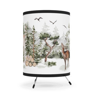 Wildlife Lamp, Pine Tree and Mountains Table Lamp, Forest Nursery Decor ...