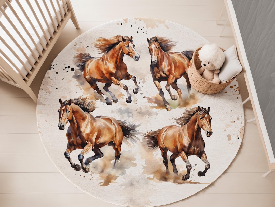 Horse Rug, Horse Nursery Decor, Wild Horses Rug, Kids Play Room, Area ...