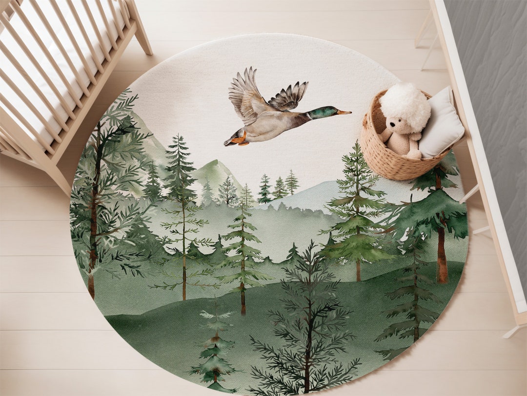 Mountains Rug, Mallard Duck Rug, Forest Nursery Decor, Mountains and ...