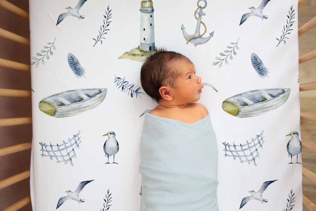 Nautical Crib Sheet, Marine Crib Sheet, Coastal Nursery Bedding, Marine ...